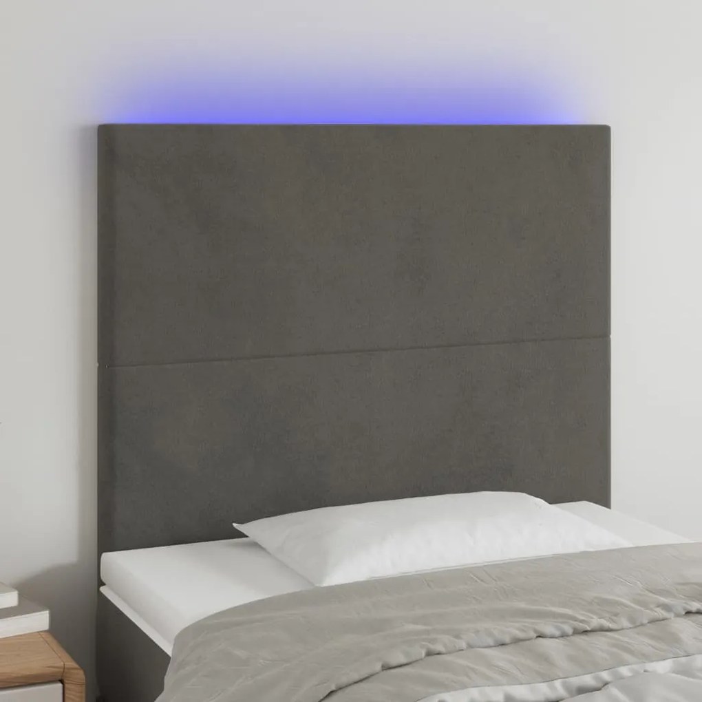 Čelo postele s LED tmavě šedé 80x5x118/128 cm samet