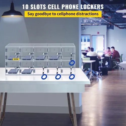 Úložná skříňka na mobilní telefon, 10 slotů z akrylového materiálu se zámky dveří
