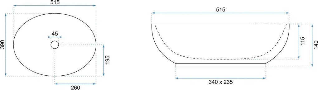 Rea Carola, umyvadlo na desku 515x390x140 mm, béžová-hnědá Ombre, REA-U0627