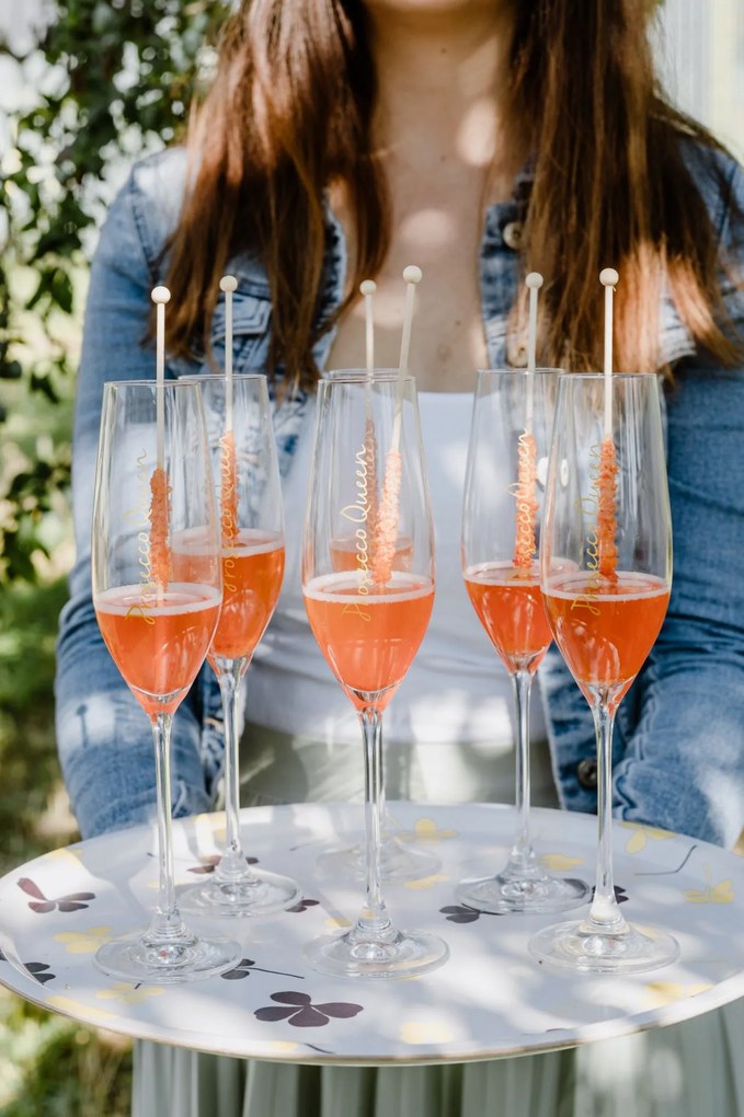 Bella Rose Sklenice Prosecco Queen, zlatá barva, čirá barva, sklo, 250 ml