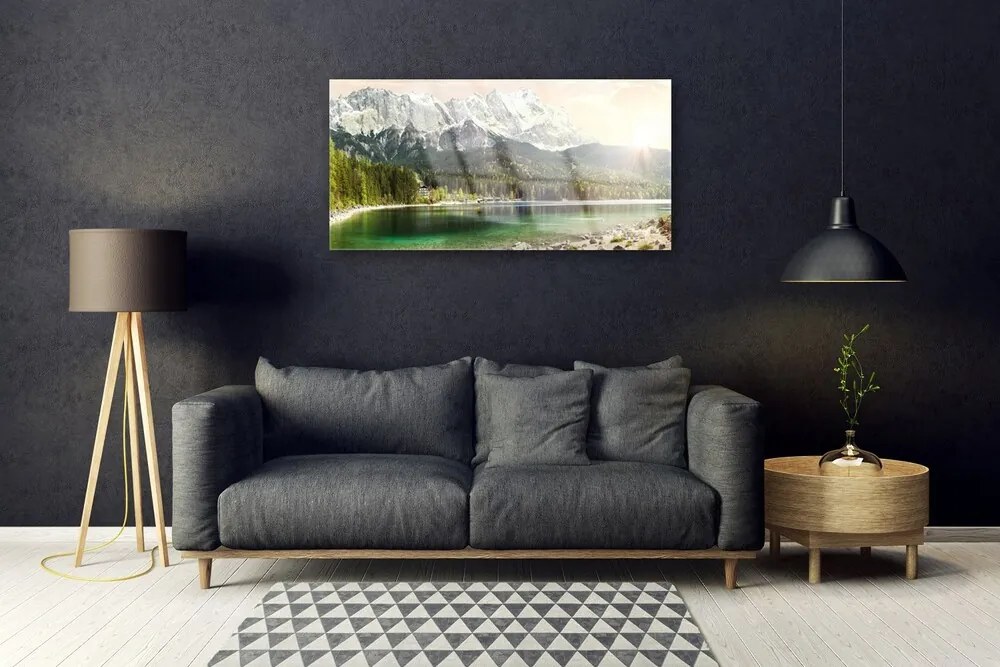 Obraz na skle Hory Les Jezero Krajina 120x60 cm