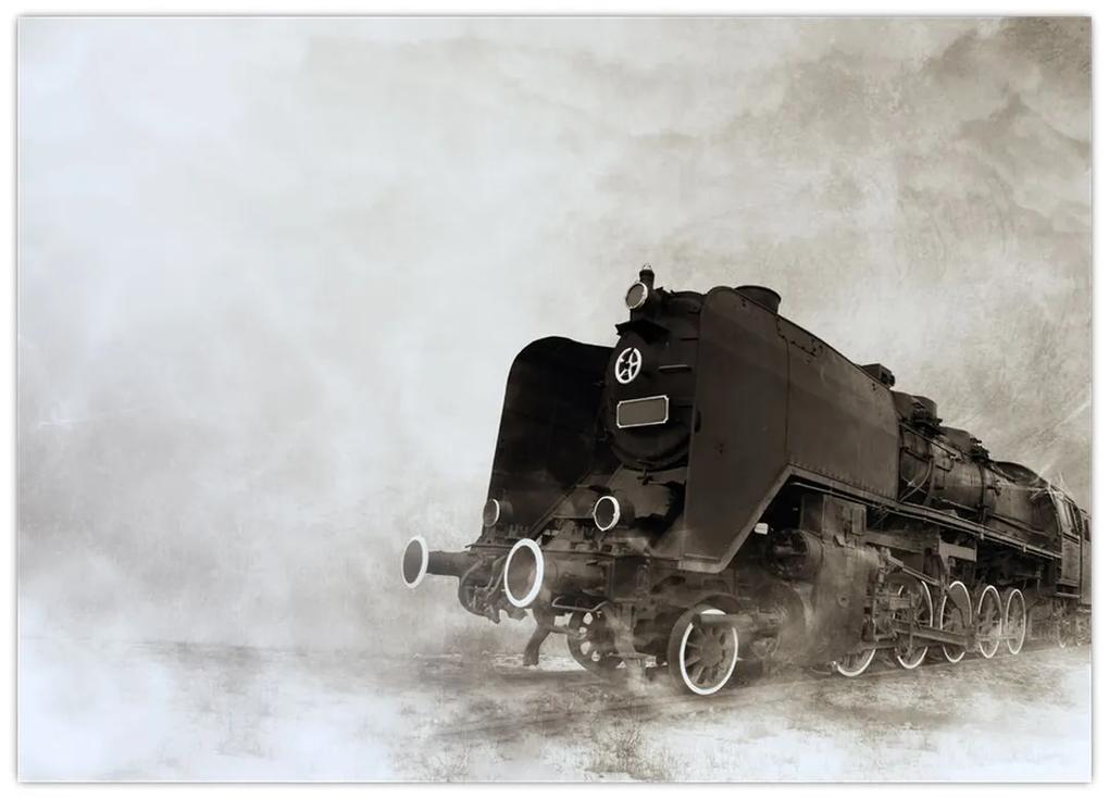 Skleněný obraz - Vlak v mlze (70x50 cm)