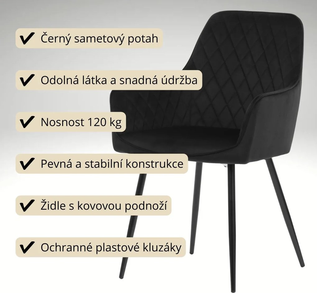 Vikio Jídelní set pro 6 osob 160x90 cm soft dub noha X černá židle s područkami VJS226-6C