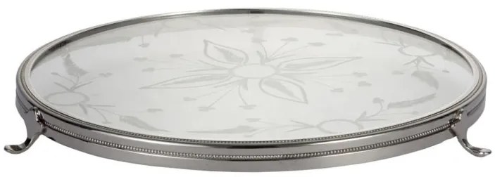 LENE BJERRE Velký kruhový skleněný podnos CONSTANCE se stříbrným rámem