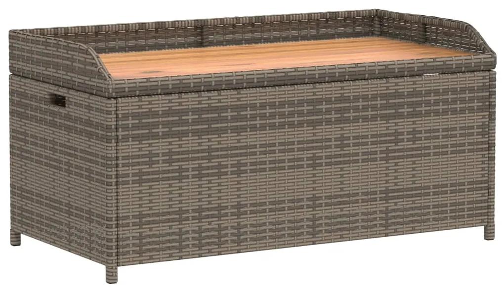 Úložná lavice šedá 100 x 50 x 52 cm polyratan a akáciové dřevo