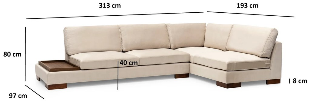 Atelier del Sofa Rohová sedací souprava Tulip Corner Right With Pouf - Beige, Béžová