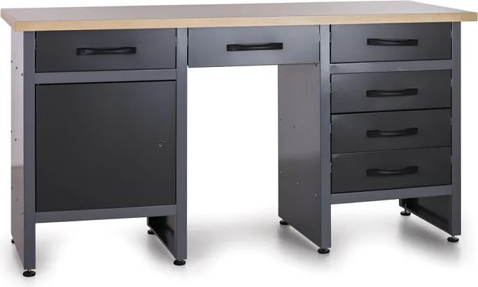 Pracovní stůl do dílny G1, 840 x 1600 x 600 mm, 6 zásuvek, 1 skříňka