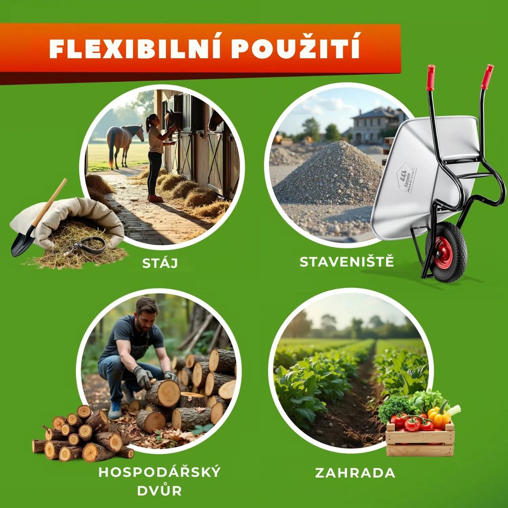 Kolečko BARRY pozinkovaný, max. 1 kapacita 100l/250kg, stříbrná/černá Gardebruk
