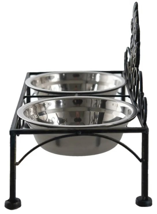 Černé antik kovové misky pro psa Potier ornament – 39x19x25 cm