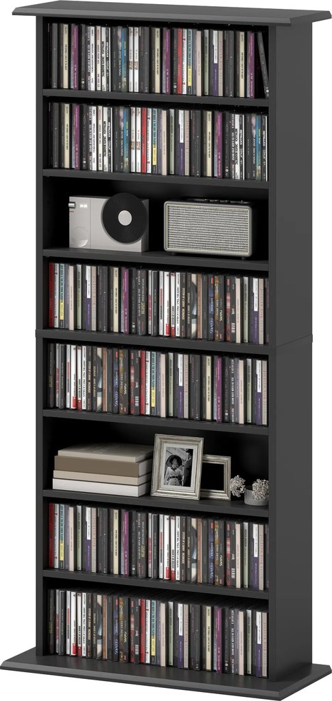 HOMCOM Knihovna s 8 policemi pro 360 CD s moderním designem, CD regál z dřevotřísky, 58x24x124,5 cm, černá | Aosom