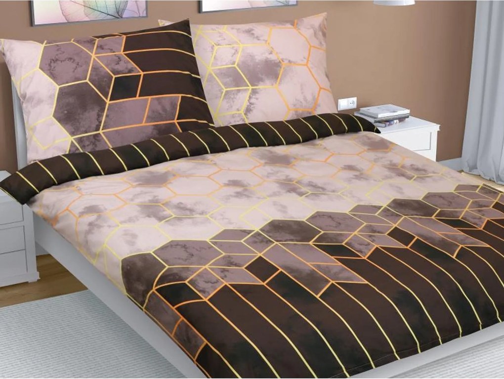 Bavlněné povlečení na dvoudeku Hnědá 90/354 - 240x220, 2ks 70x90 cm (240 cm šířka x 220 cm délka prodloužená)