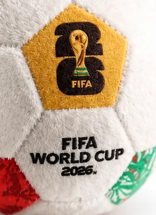 polštář, dekorativní, tvar míče, motiv WORLD CUP 2026, 12x12 cm, plyš, tématika MS 2026, Dekorino PD20260001