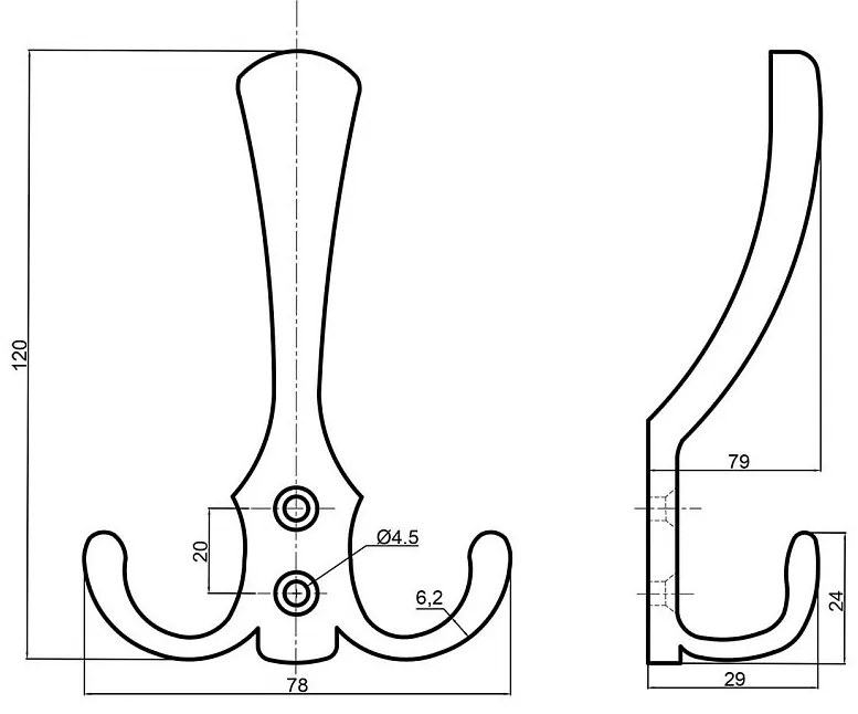 KĽUČKA ROMANA věšák velký Mosadz