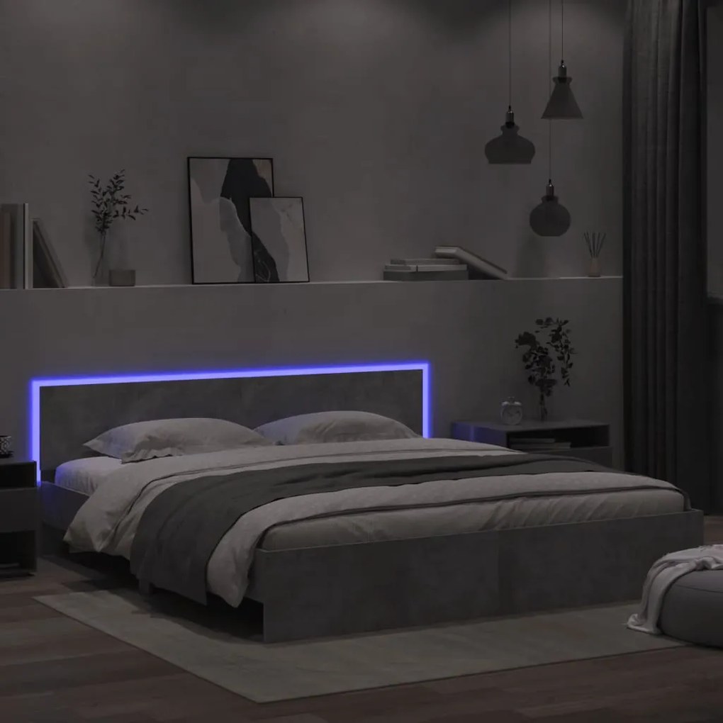 Rám postele s čelem a LED osvětlením betonově šedý 180 x 200 cm 3207591
