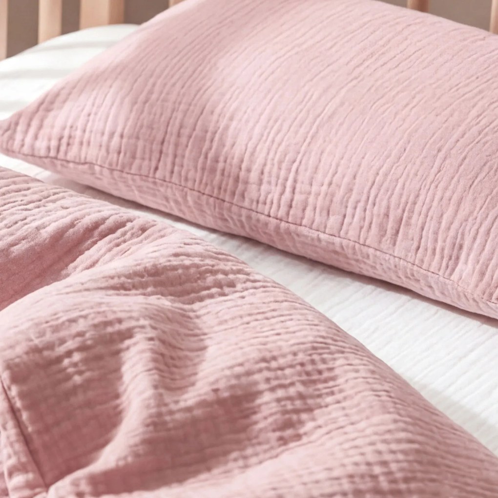 Celoroční mušelínové povlečení do postýlky Soft pink - GOTS Velikost: 95 x 130 + 45 x 65