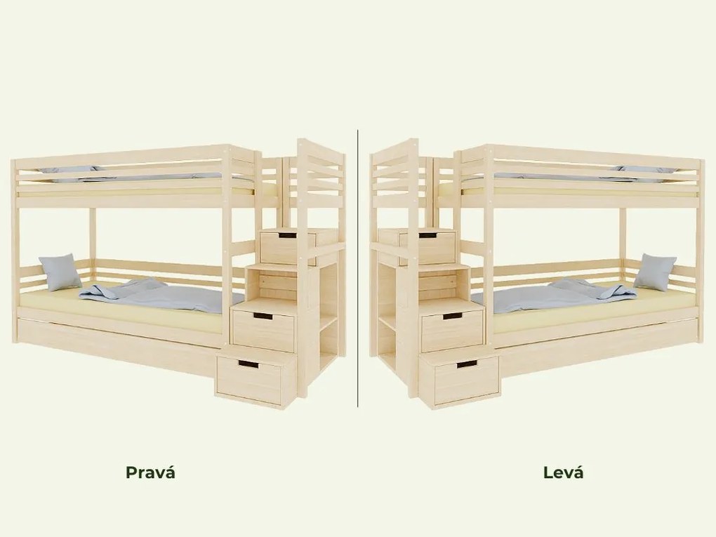 Benlemi Patrová postel TULY s úložnými schody 90x200 cm Zvolte barvu: Pastelově růžová, Zvolte šuplík: Dvojitý úložný šuplík, Zvolte stranu: Vpravo