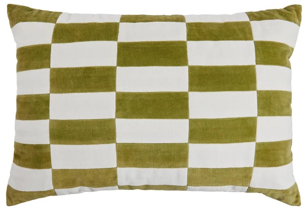 CHECKER VELVET Polštář 40 x 60 cm - bílá/zelená