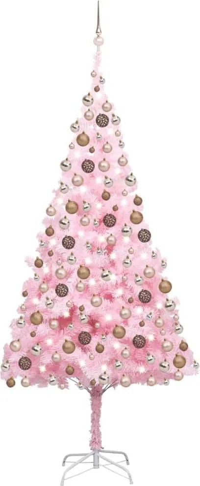 vidaXL Umělý vánoční stromek s LED a sadou koulí 210 cm PET [3077510] Barva: Modrá a růžová