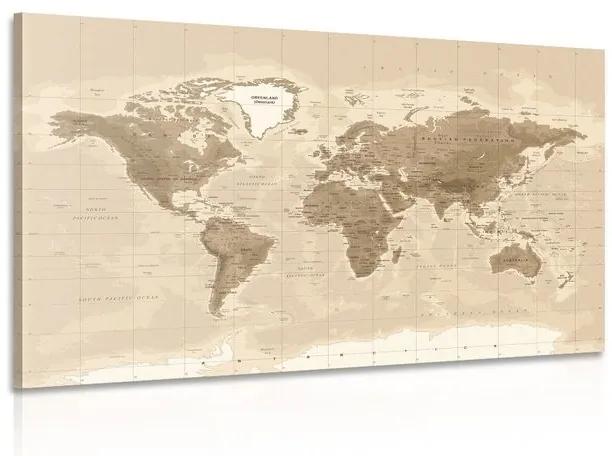 Obraz nádherná vintage mapa světa - 120x80 cm