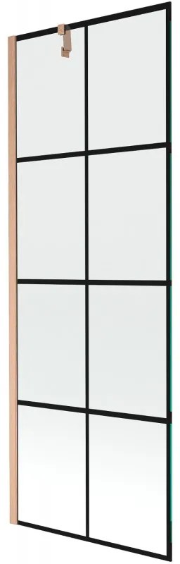 Mexen Next, 1-křídlová vanová zástěna 70 x 150 cm, 6mm čiré sklo - černý vzor, měděná matná, 895-070-000-00-70-77