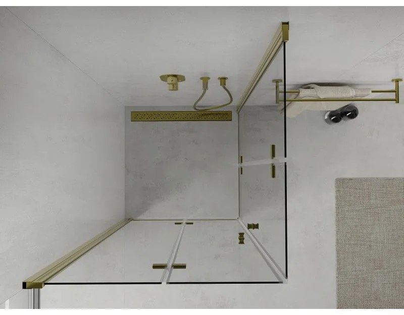 Mexen Lima Duo sprchový kout se skládacími dveřmi 90 x 90 cm, čiré sklo-zlatý profil, 856-090-090-50-00-02