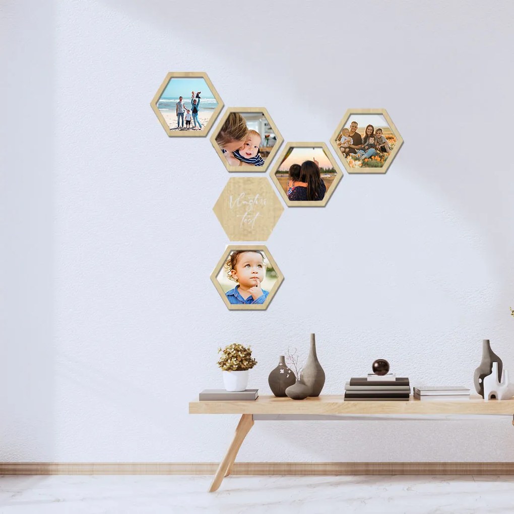 dřevo života Sada fotorámačků HEXAGON Zvolte barvu dekoru: Javor, Velikost fotorámečků: 13x18, Text: Vlastní text