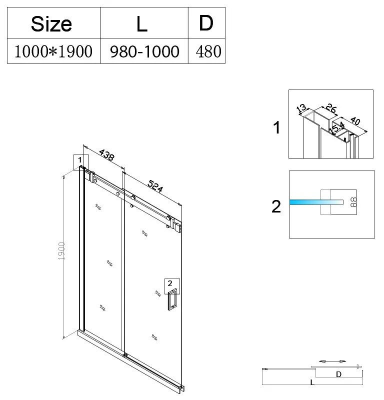 BPS-koupelny Posuvné sprchové dveře HYD-PD03B 100 chrom/transparent pro instalaci do niky + vanička HYD-OSV-ST03A černá