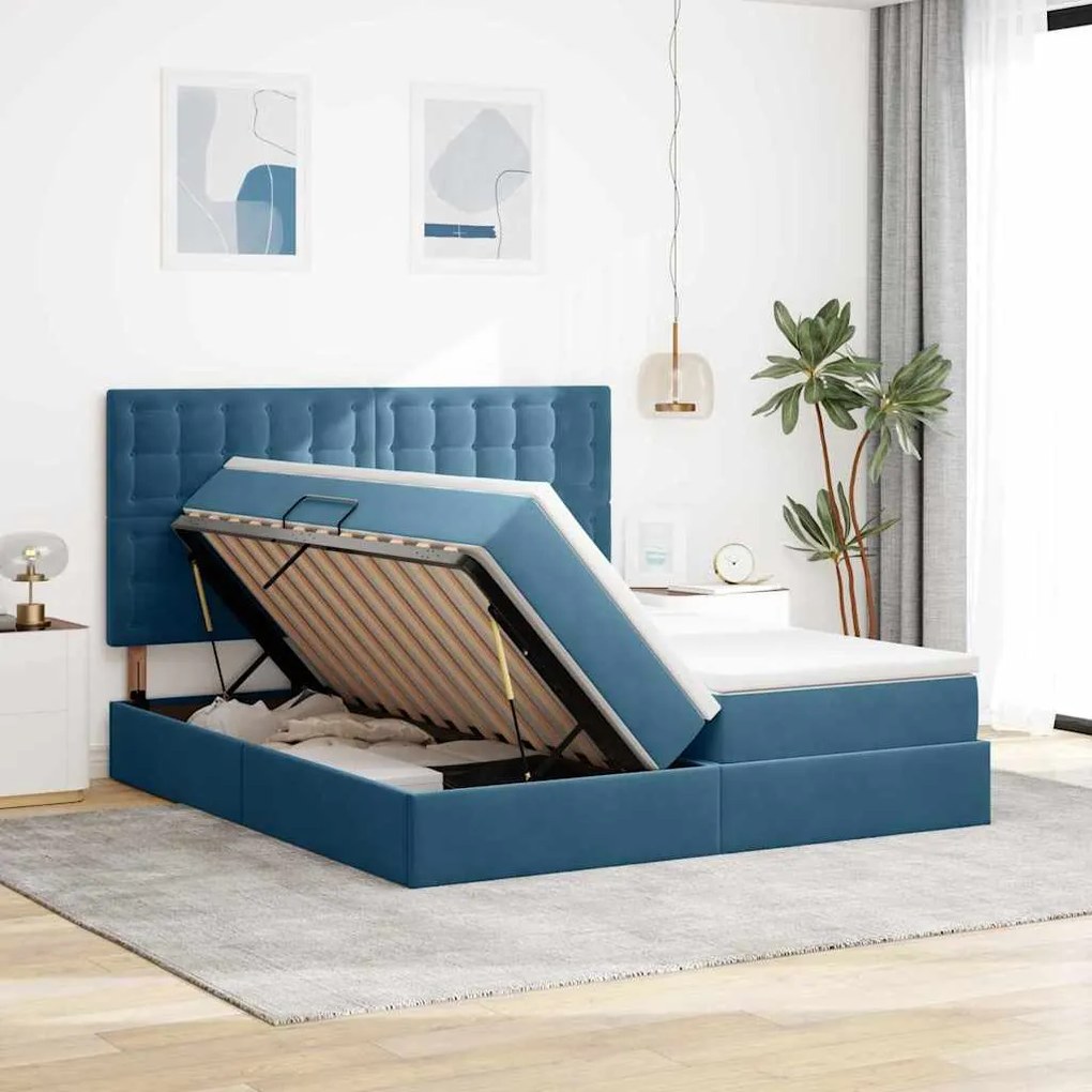 Postel s úložným prostorem Tmavě modrá 200 x 200 cm samet 3372279