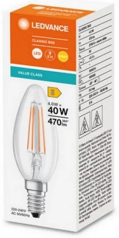 LED žárovka E14 LEDVANCE CL B FIL 4W (40W) teplá bílá (2700K) svíčka