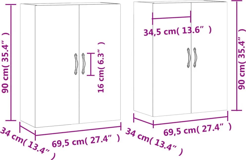 vidaXL Nástěnné skříňky 2 ks 69,5 x 34 x 90 cm [3195608] Barva: bílá s vysokým leskem