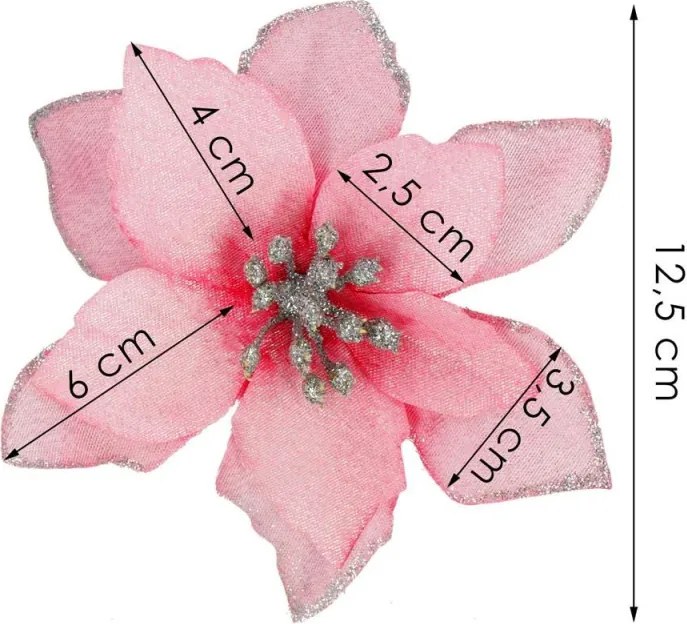Vánoční hvězda s klipem 12,5cm růžová, vánoční ozdoba