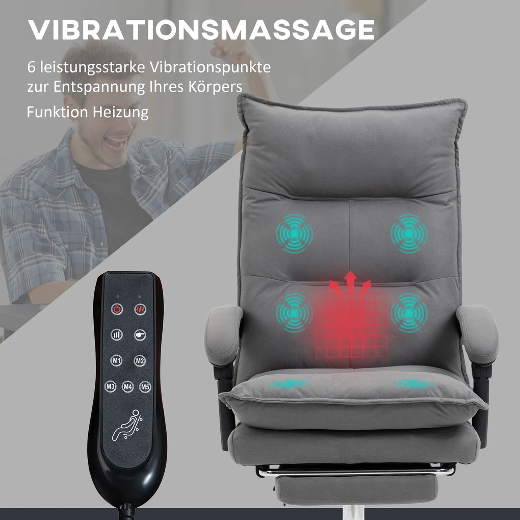 Kancelářská židle Vinsetto s masážní funkcí, výškově nastavitelná kancelářská židle, ergonomická židle k PC v tmavě šedé barvě pro pohodlí v kanceláři