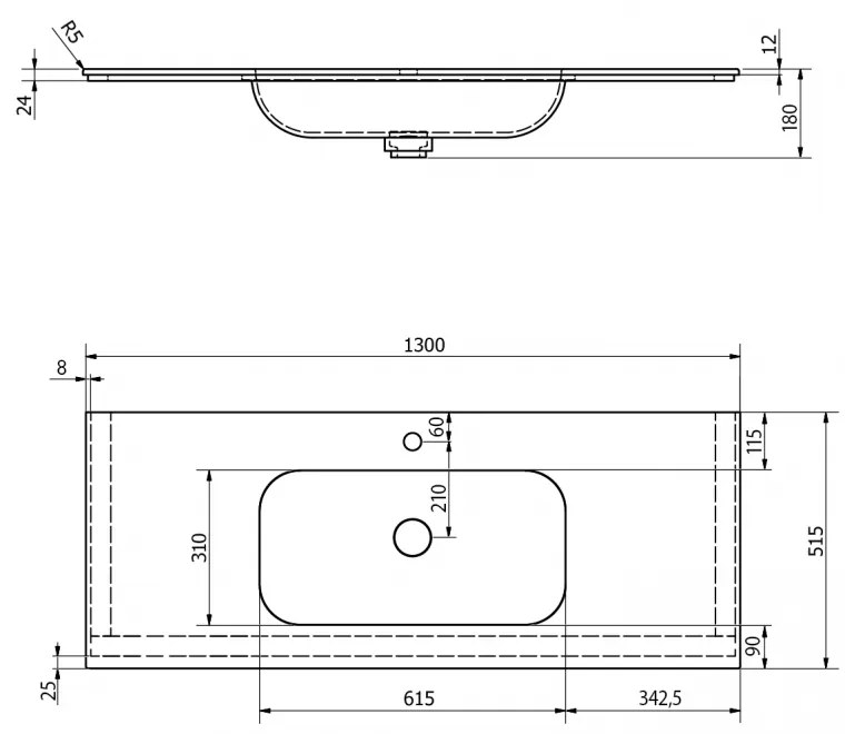 Sapho ARUBA umyvadlo, Rockstone, 130x51,5cm, bílá mat AR130-B1M