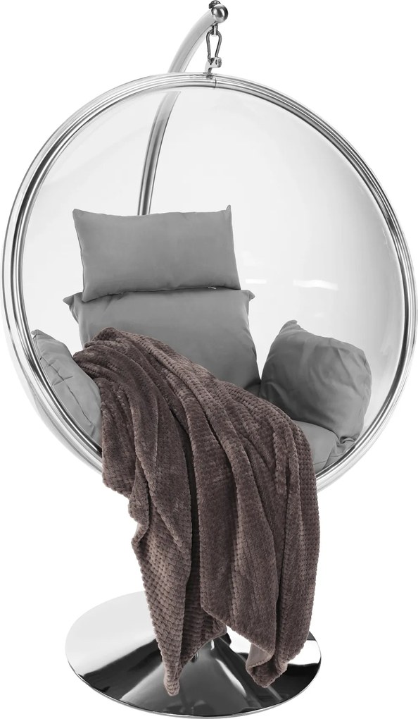 Závěsné křeslo se stojanem, transparentní/stříbrná/šedá, BUBBLE NEW TYP 3