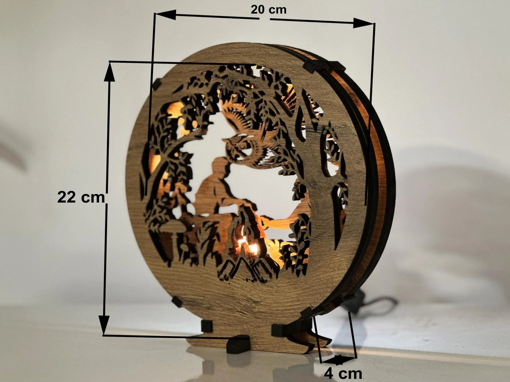 Li-Go "U ohně" dřevěná lampa s LED plameny 20x22 cm provedení povrchu: ořech