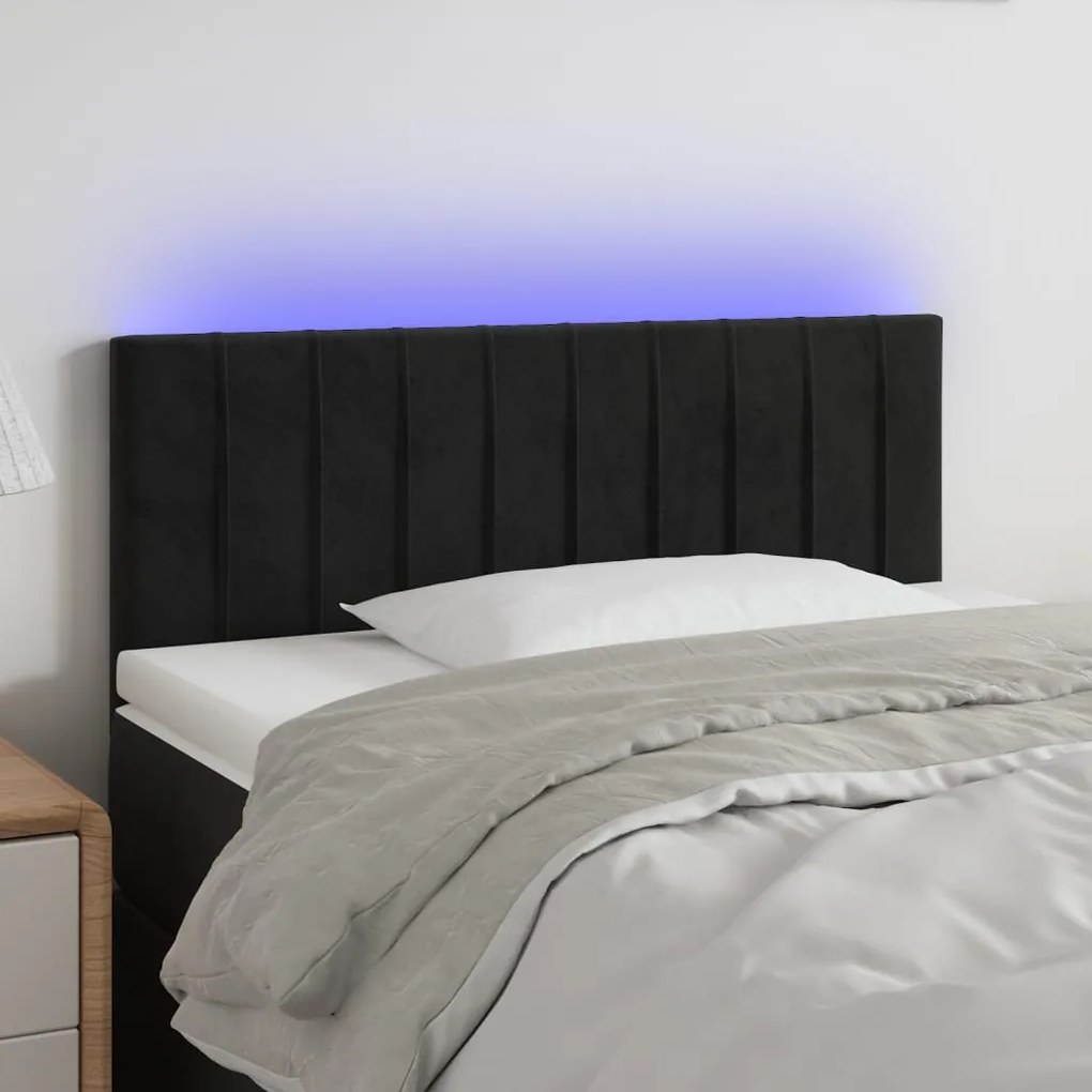 Čelo postele s LED černé 80 x 5 x 78/88 cm samet