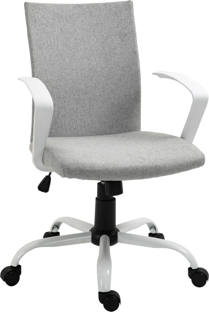 Vinsetto Kancelářská Židle s Nastavitelnou Výškou, Houpací Funkcí, Otáčecí Kancelářská Židle s Nosností 120 Kg, 61 x 99 cm Světle Šedá a Bílá
