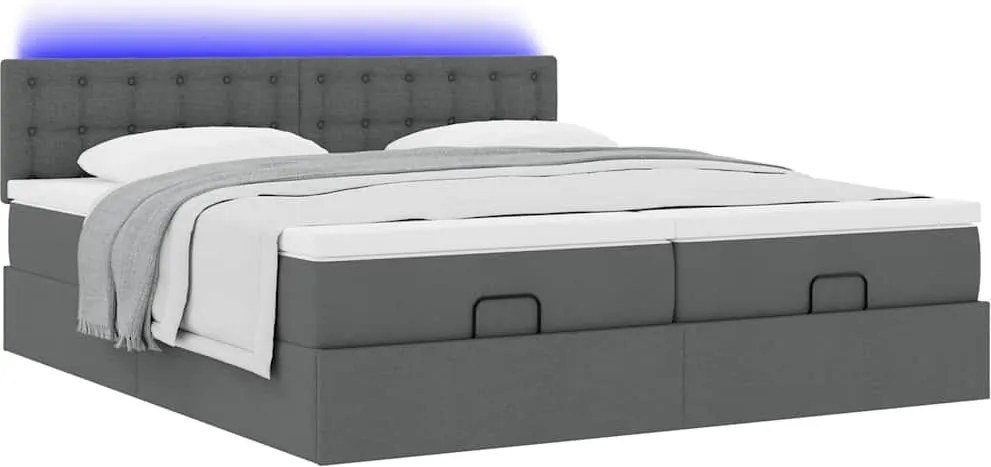 Osmanský rám postele s matrací tmavě šedý 200x200cm textil 3312893