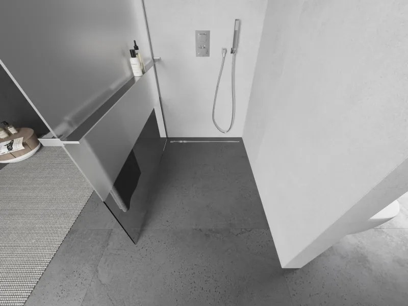 Mexen Kioto+ L, sprchová zástěna Walk-In s poličkou a věšákem 90 x 200 cm, 8mm čiré sklo-námraza, chromový profil, 800-090-123-01-35