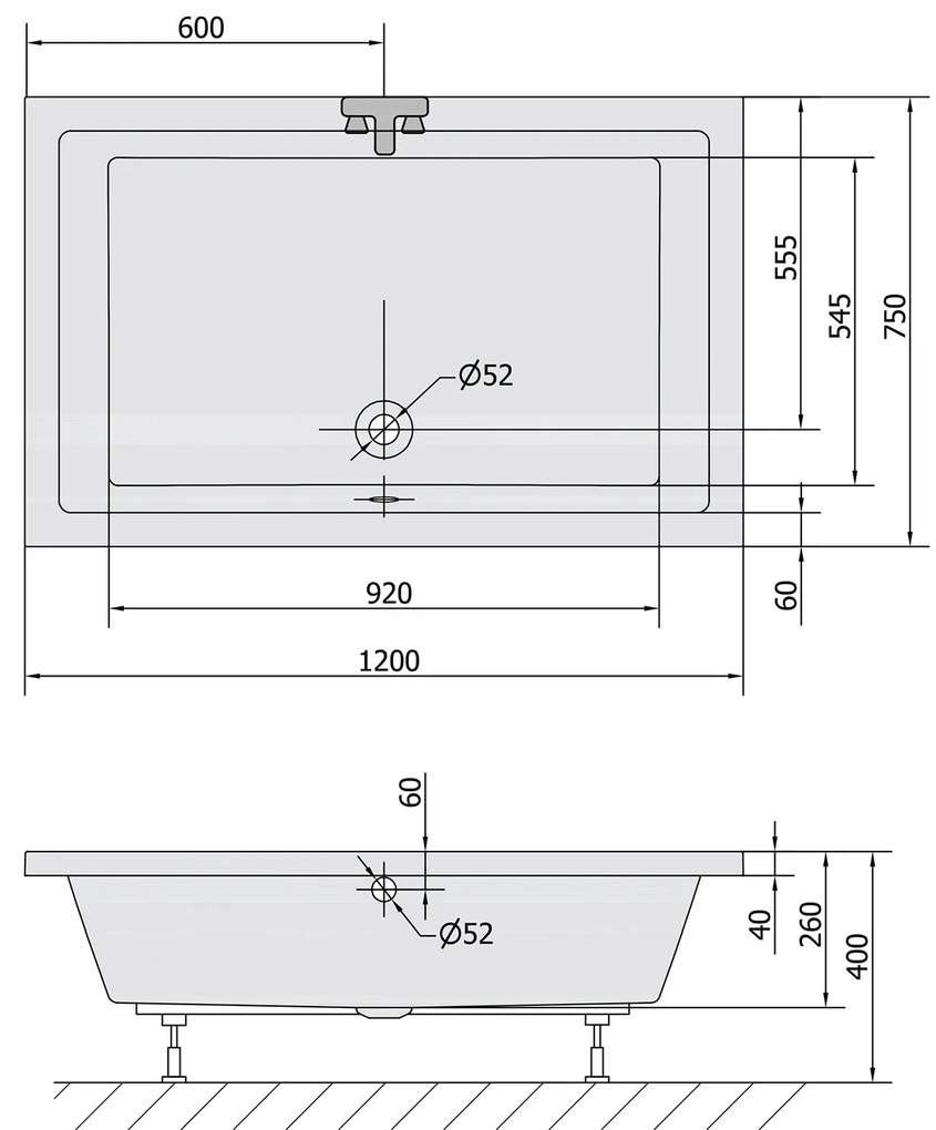 Polysan DEEP hluboká sprchová vanička, obdélník 120x75x26cm, bílá, 71564