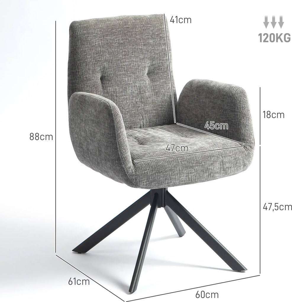 HOMCOM Křeslo otočné lounge křeslo s područkami, vzhled vlněného plátna, moderní čalouněné křeslo s prošíváním knoflíků, ocelové nohy, do obývacího p…
