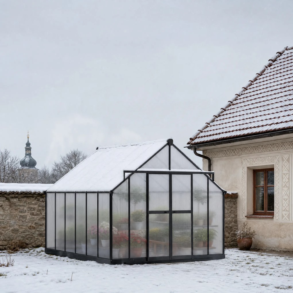 Skleník 245 x 305 x 370 cm, zesílená konstrukce, polykarbonát 6 mm
