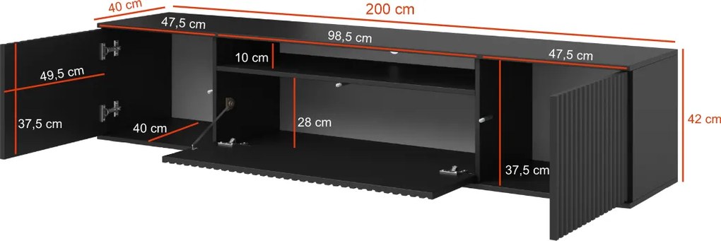 Eka Závěsný stolek pod televizi GANA 200 cm, Černá