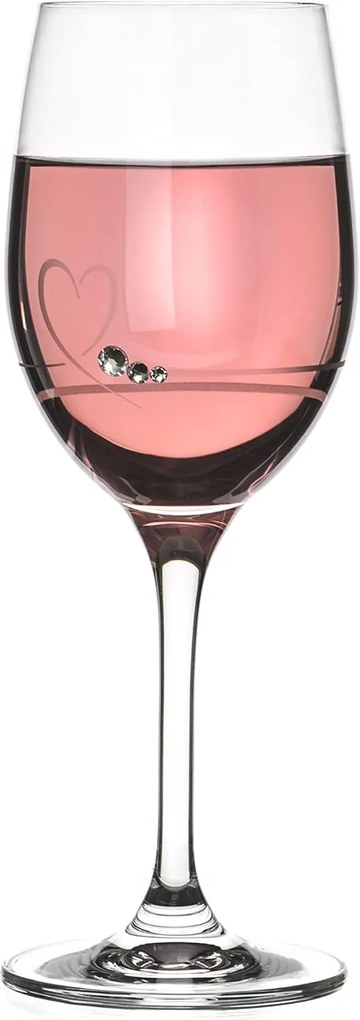 Diamante sklenice na bílé víno se Swarovski krystaly Petit Heart 240 ml 2KS