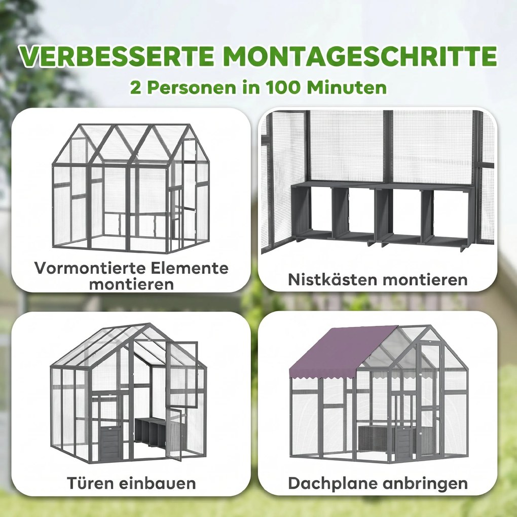Výběh pro kuřata, kurník s vodotěsnou střechou, 2 hnízdní boxy, 2 hnízda, pro 6-8 kuřat, cca 1,7 x 1,8 x 1,8 m