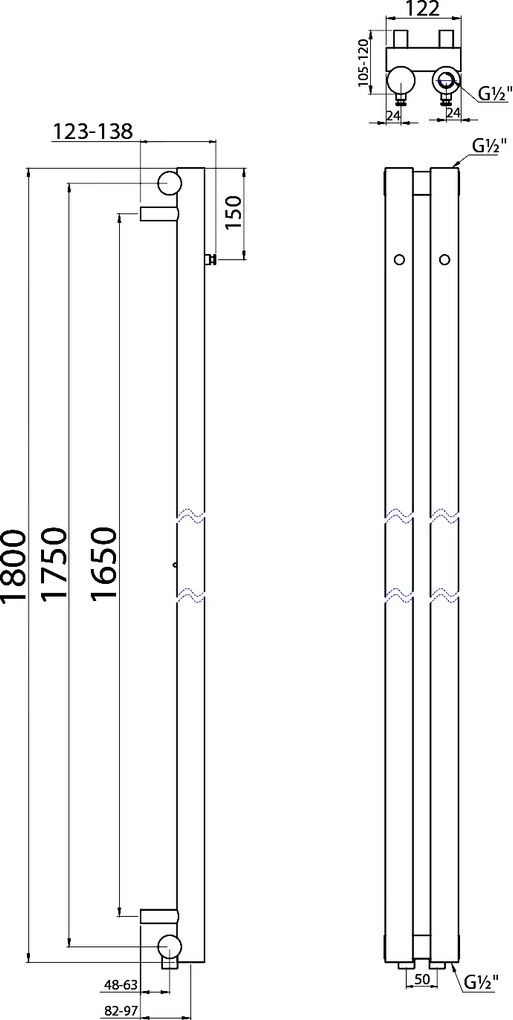 Sapho Pilon otopné těleso 122 x 1800 mm se dvěma háčky pro ručník bílá mat IZ125T