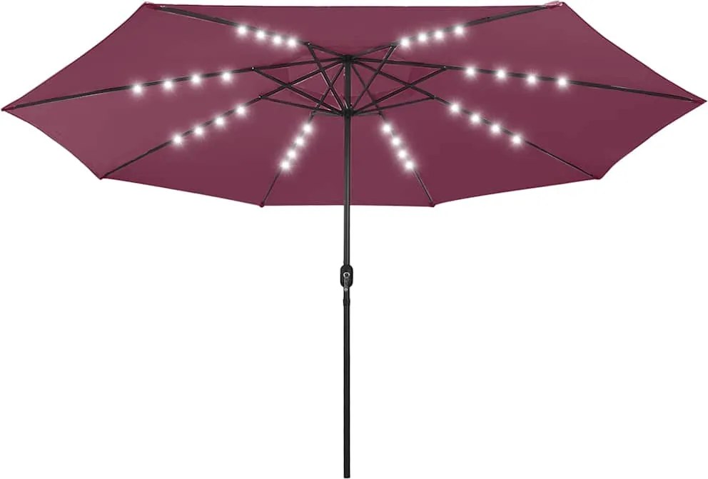 Zahradní slunečník s LED osvětlením 400 cm bordó 312534