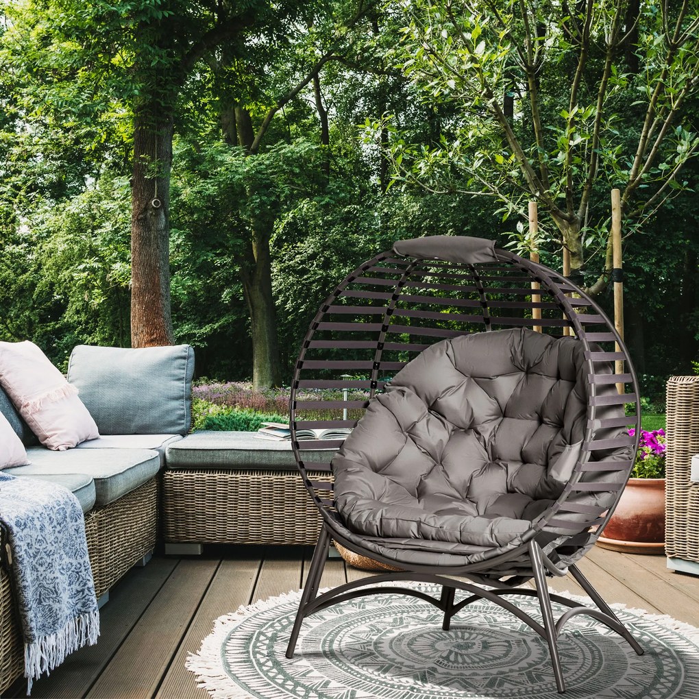 Outsunny papasan zahradní židle 2 koše polštáře oválné lounge křeslo skládací balkon terasa písek hnědá ocel 118x75x139cm | Aosom