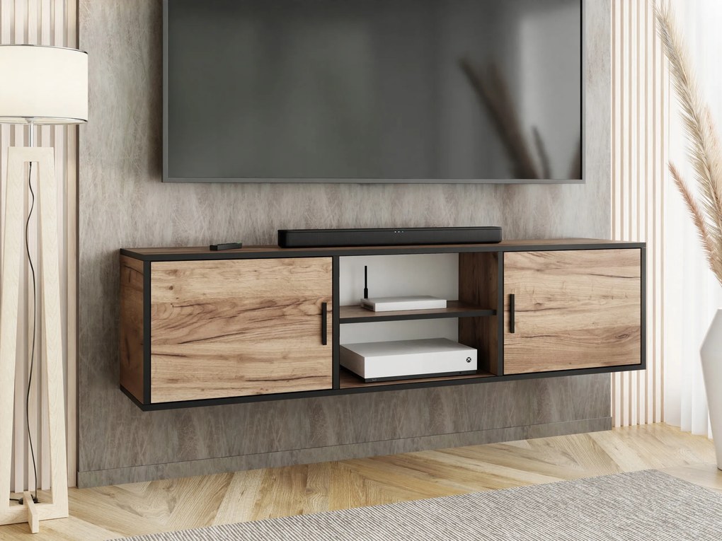 TV skříňka ROJO 3 dub Craft zlatý otevřená TV skříňka s policí