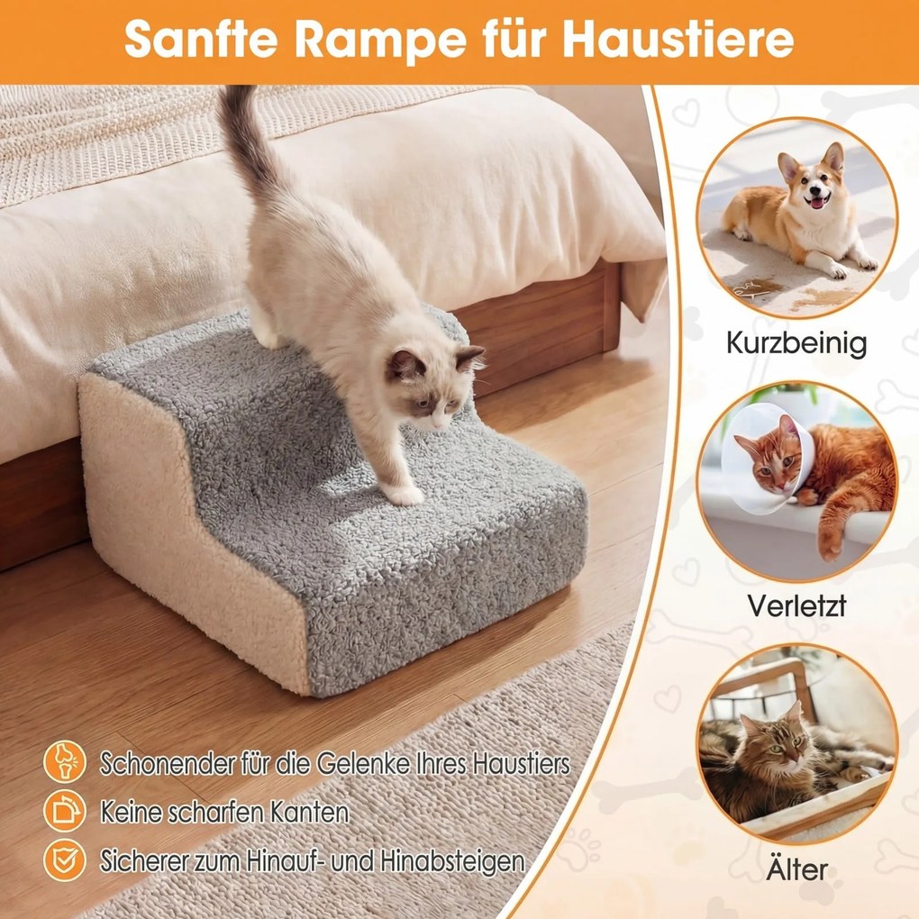 Costway 2-Step Dog Ramp vyrobená z pěny s omyvatelným potahem a protiskluzovou